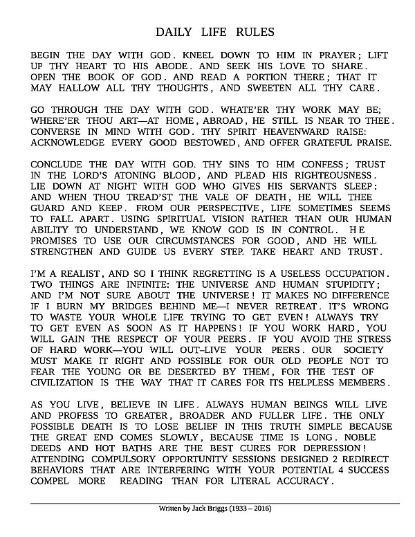 Daily Life Rules – Jack Briggs (1933-2016)